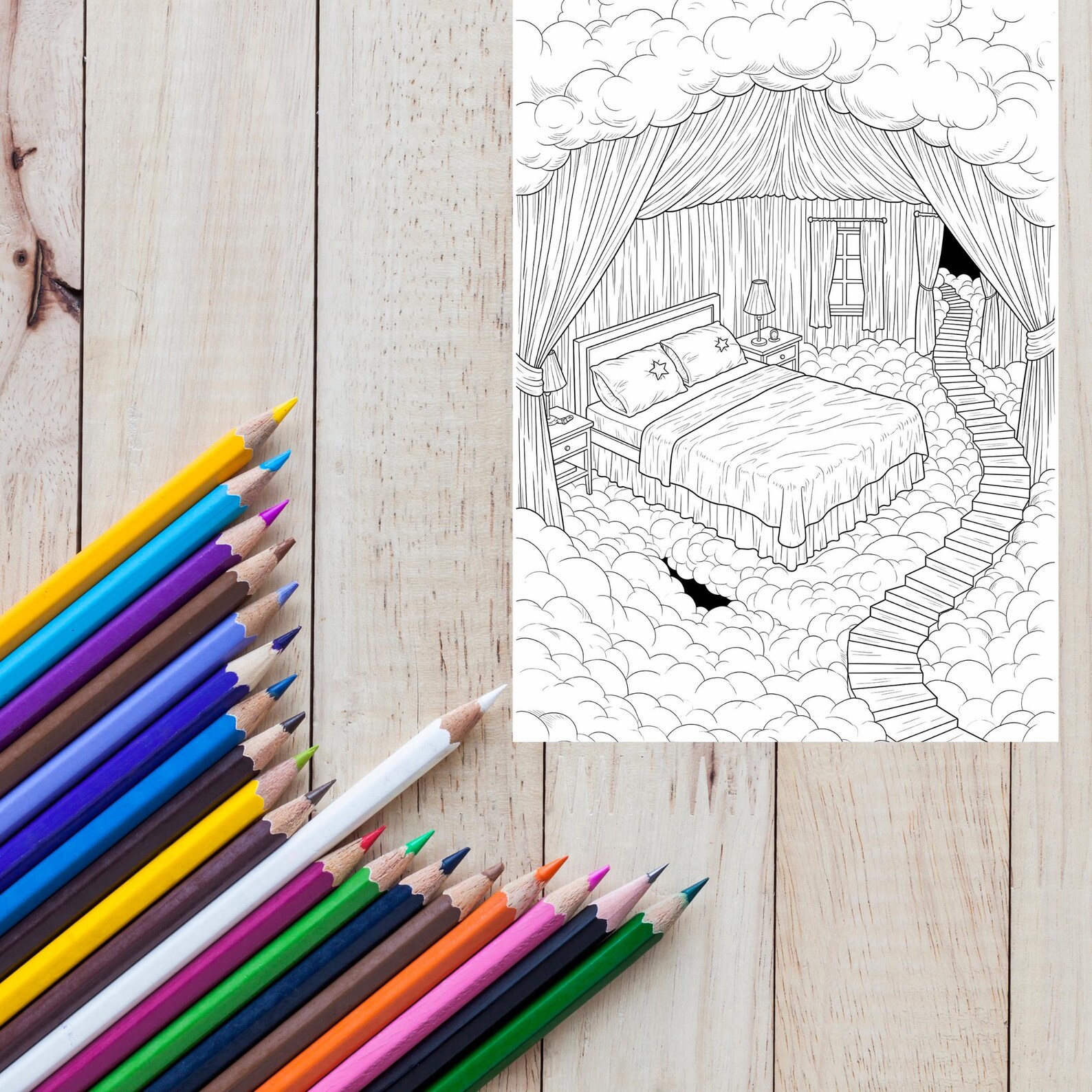 Printable House Coloring Pages: Surreal Dream Homes (PDF Download, 8 ...
