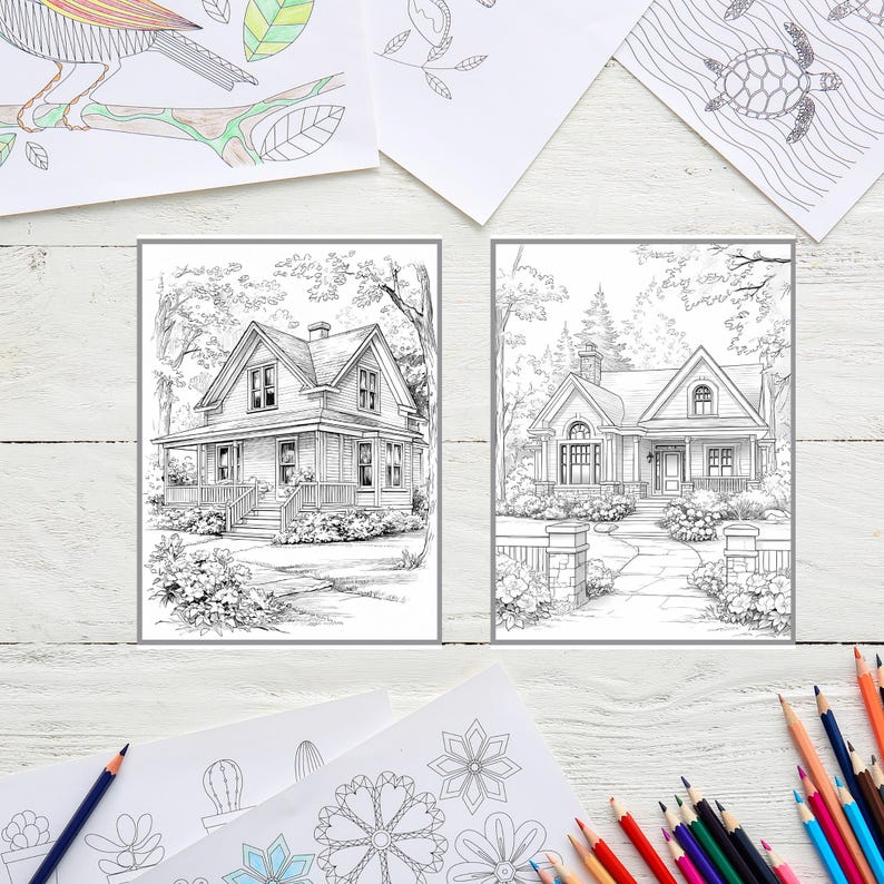 Printable House Coloring Pages: Cozy Cottage, Dream Home (PDF) - Etsy