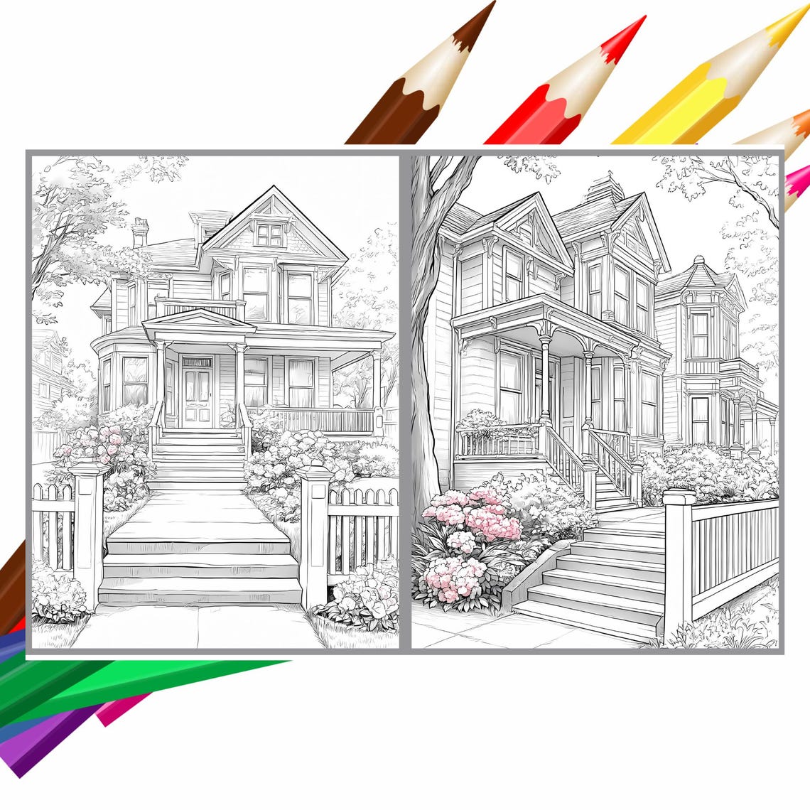 Printable House Coloring Pages: Cozy Cottage Art (PDF) - Etsy