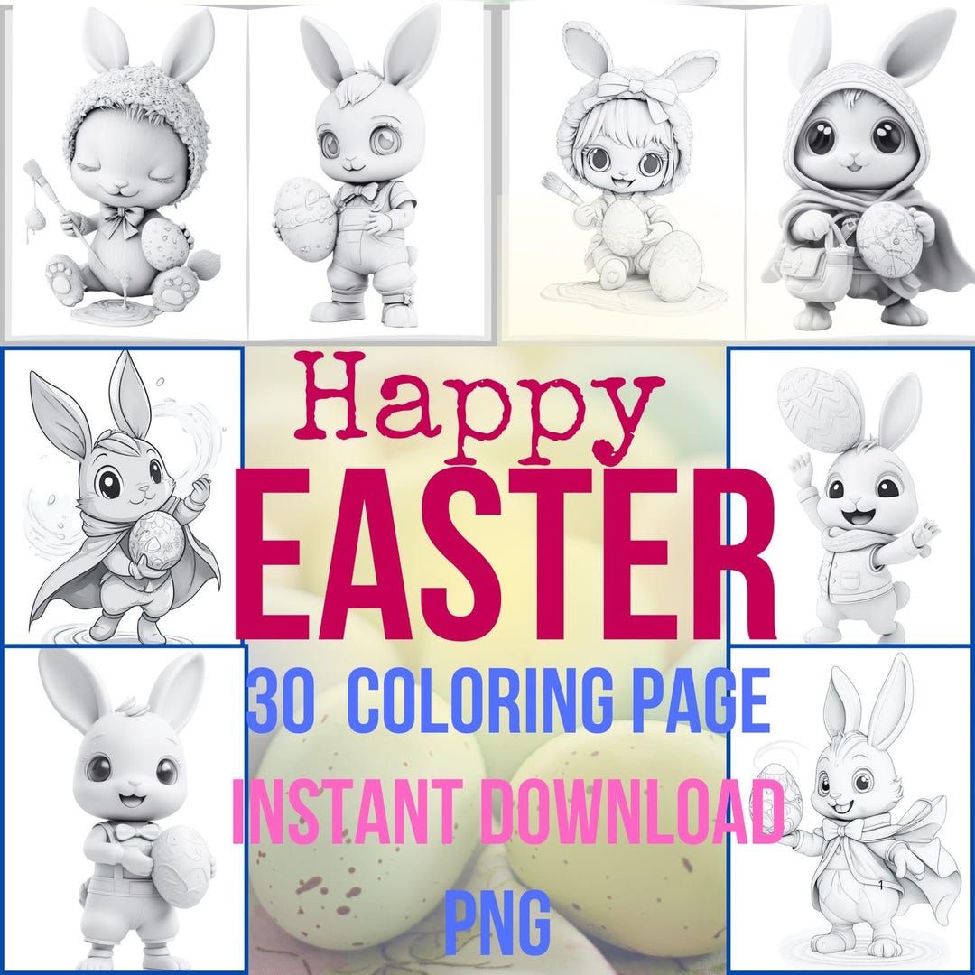 Easter Bunny Coloring Pages Bundle, 30 Intricate Relaxing Illustrations ...