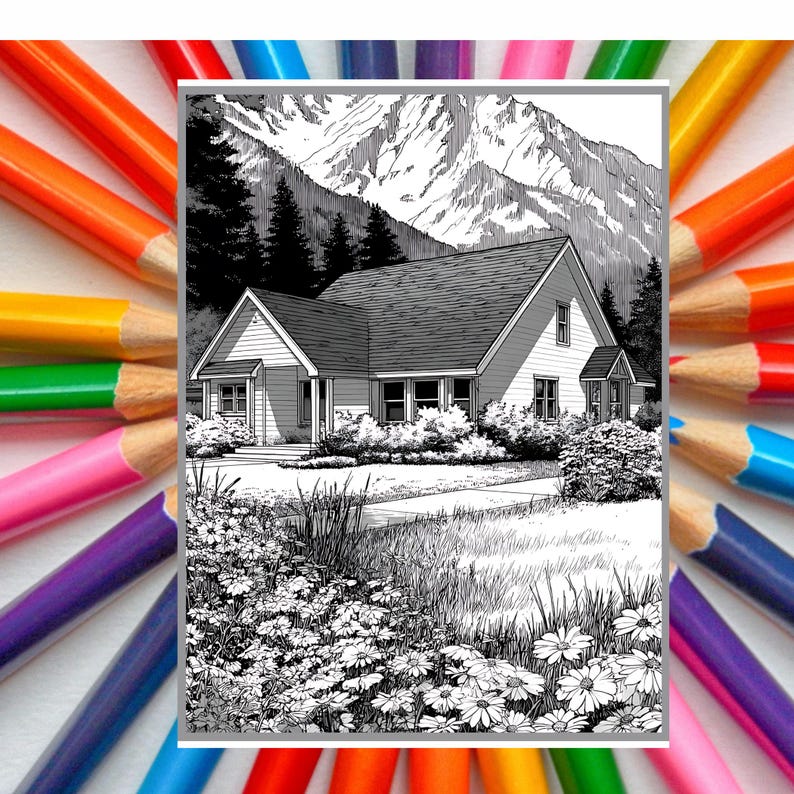 Printable House Coloring Pages: Cozy Cottage Designs (PDF) - Etsy