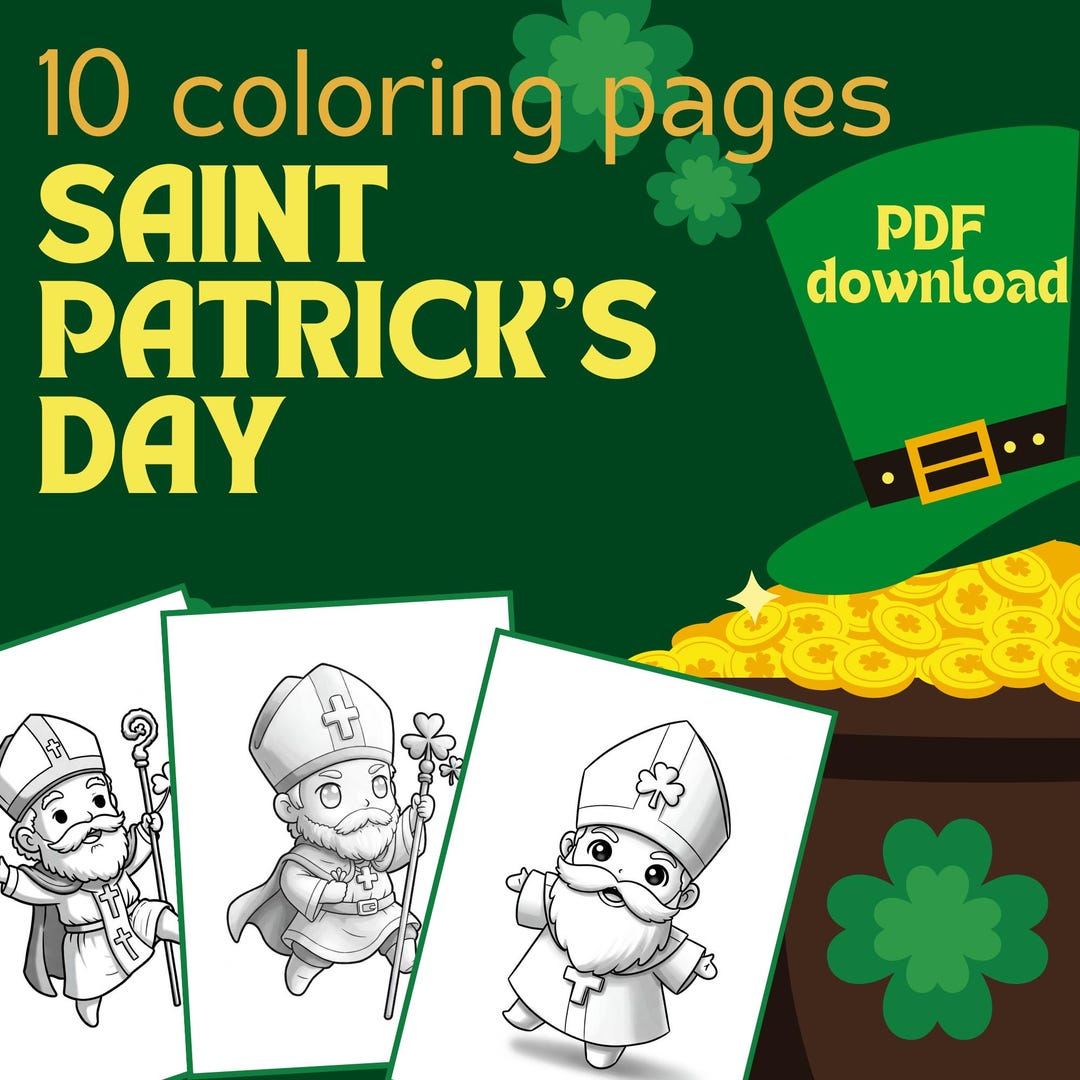 St. Patrick's Day Coloring Pages, 10 Kawaii Style Designs for Kids ...