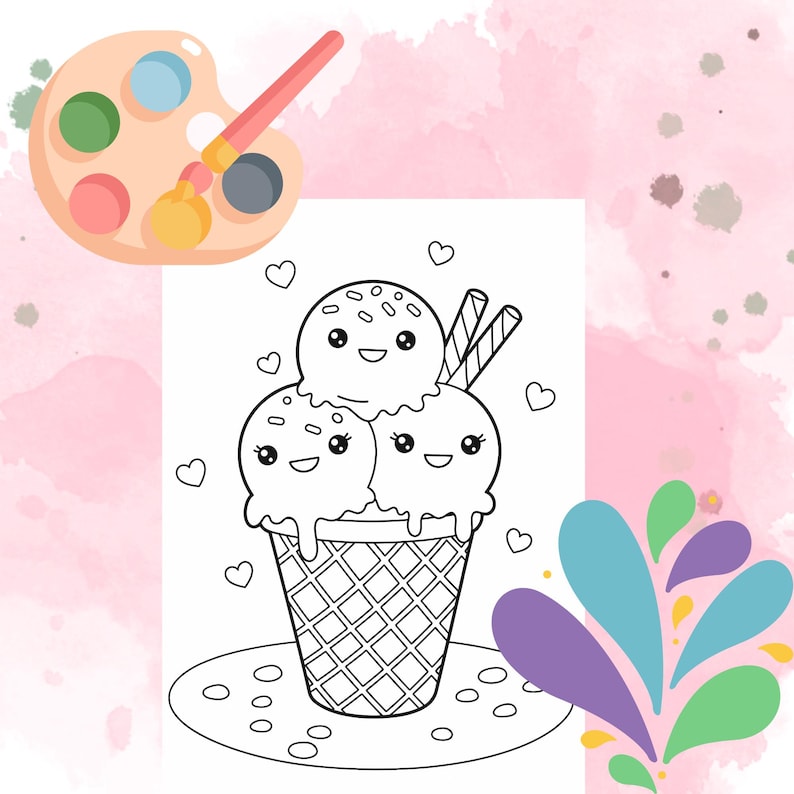 Kawaii Food Coloring Pages | Printable Illustrations (PDF) - Etsy