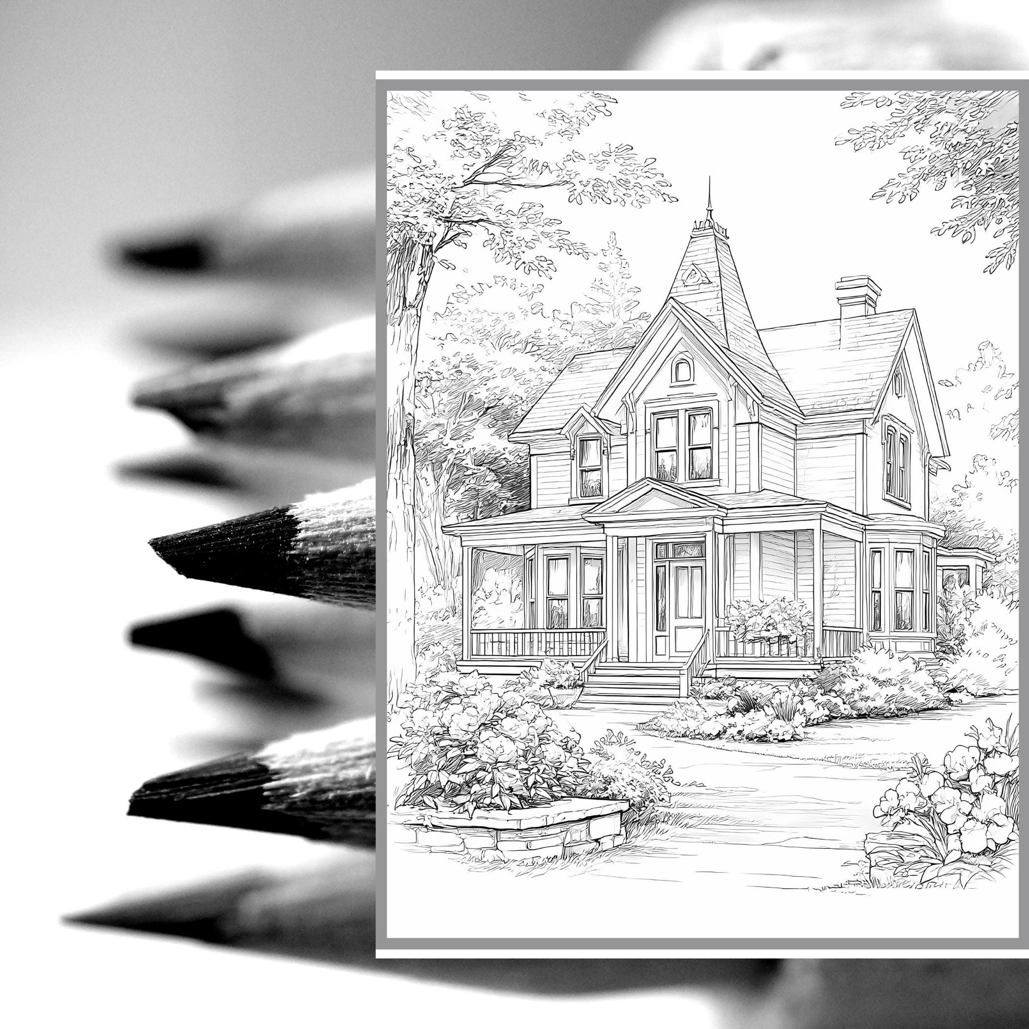 Printable House Coloring Pages: Cozy Cottage, Dream Home (PDF) - Etsy