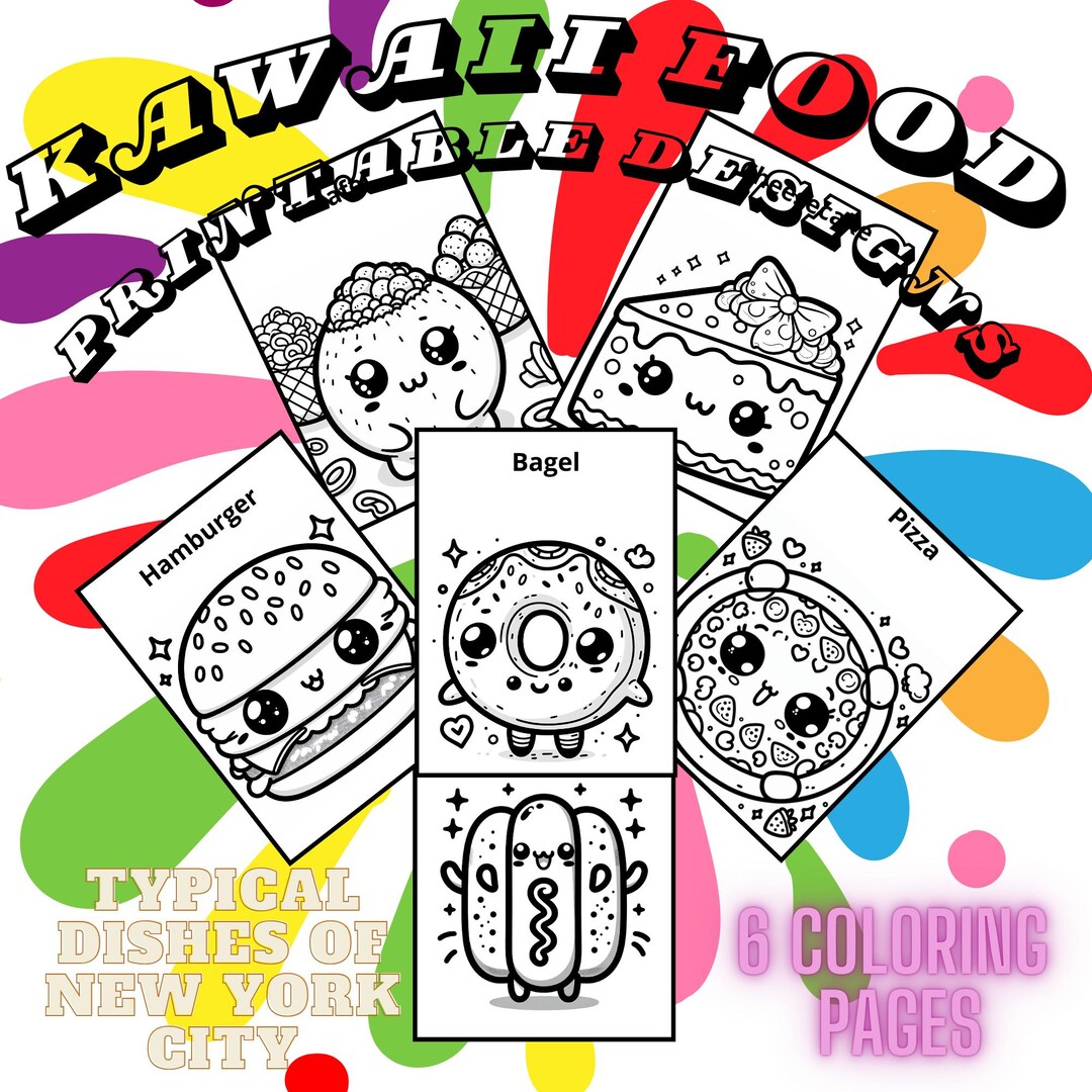 Kawaii New York City Food Coloring Pages - Cute Printable Art Therapy ...