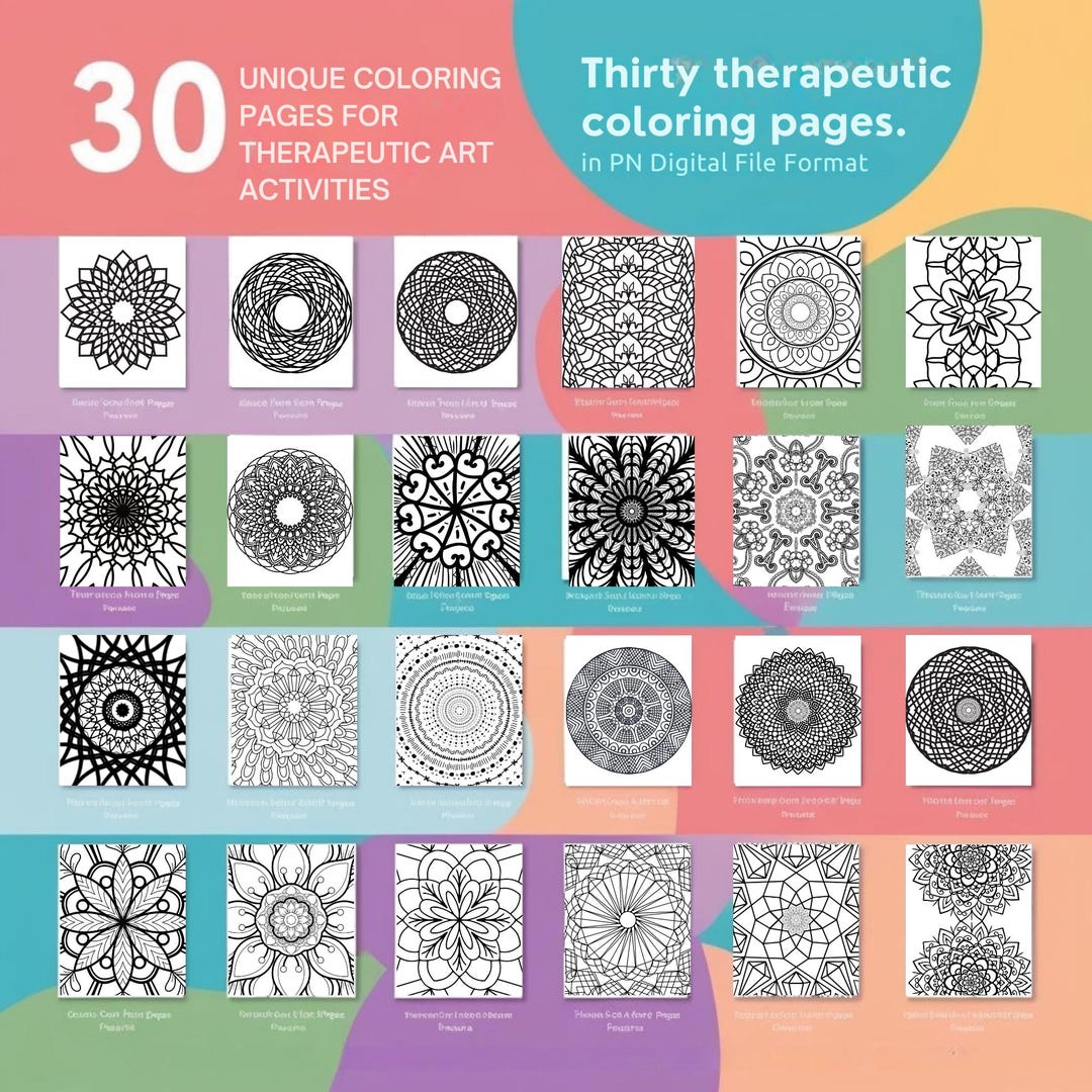 30 Mandala Coloring Pages: Therapeutic Art for Relaxation (PDF Pattern ...