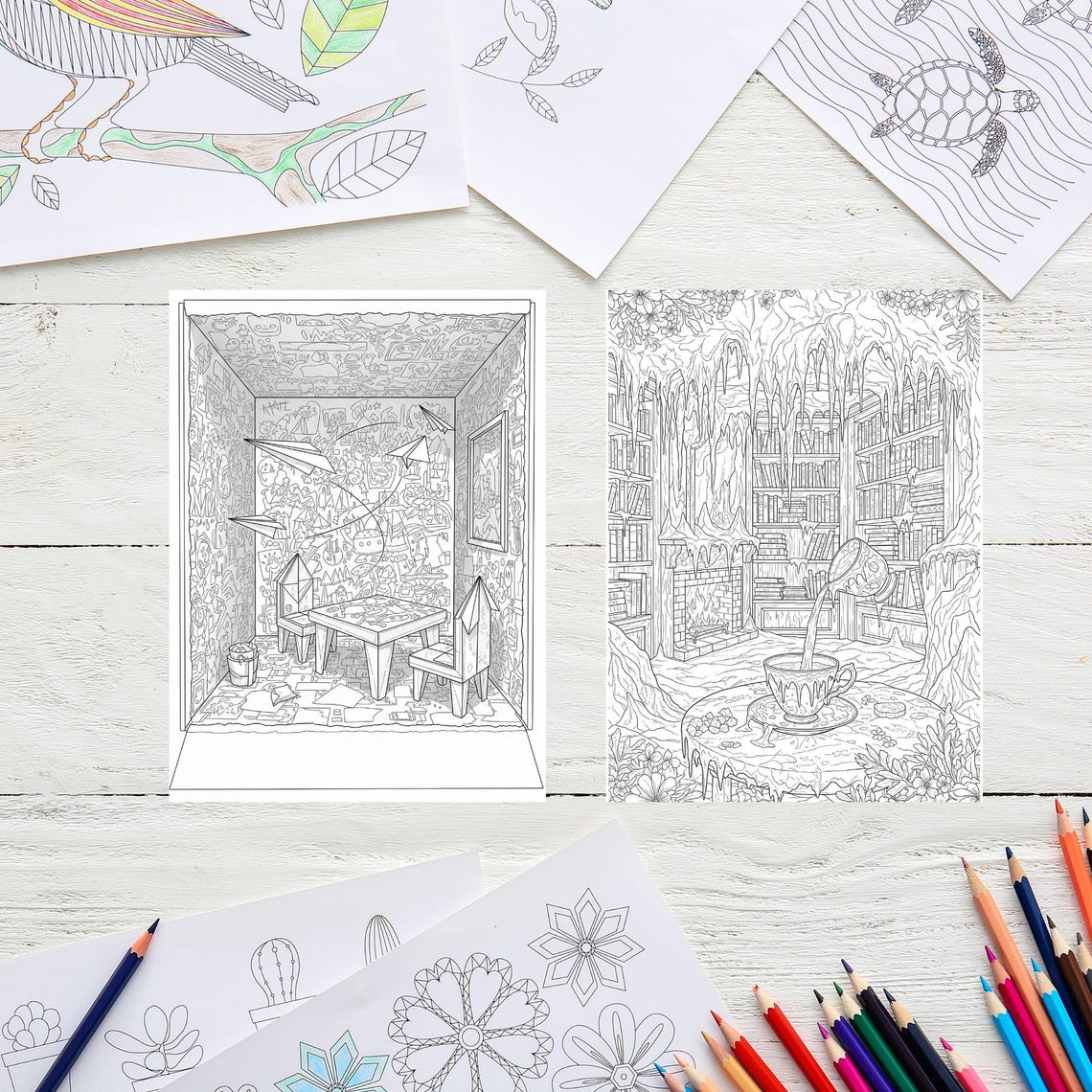 Printable House Coloring Pages: Surreal Dream Homes (PDF Download, 8 ...
