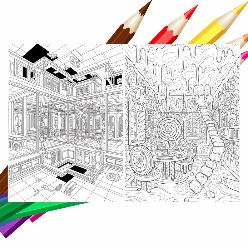 30 Printable House Coloring Pages, Surreal Dream Room, Dream Home ...