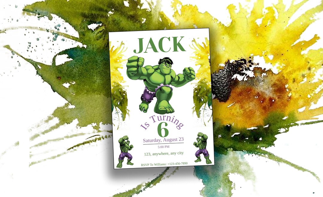 Editable Hulk Birthday Invitation Template, Kid Birthday Invitation ...