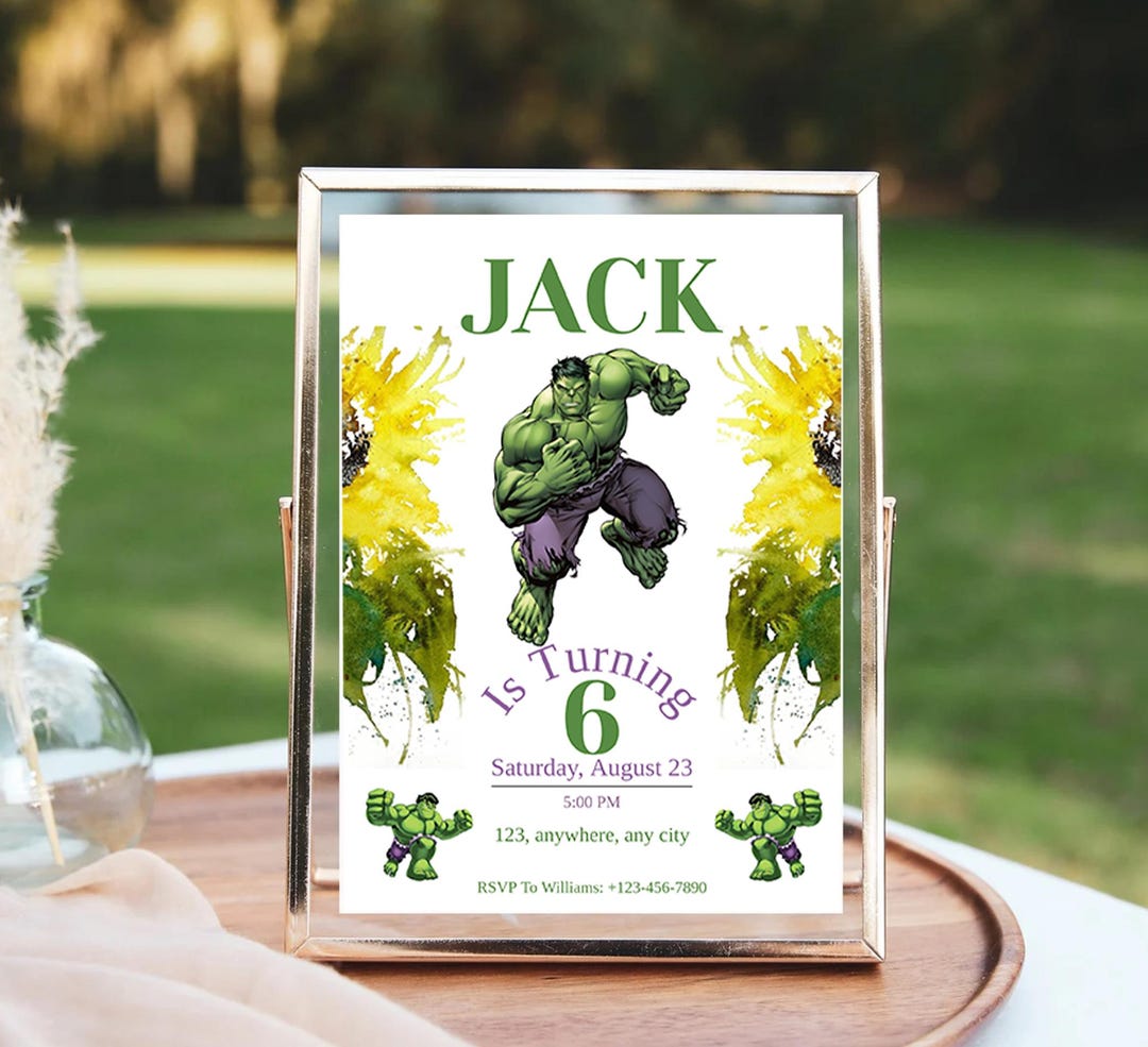 Editable Hulk Birthday Invitation Template, Kid Birthday Invitation ...