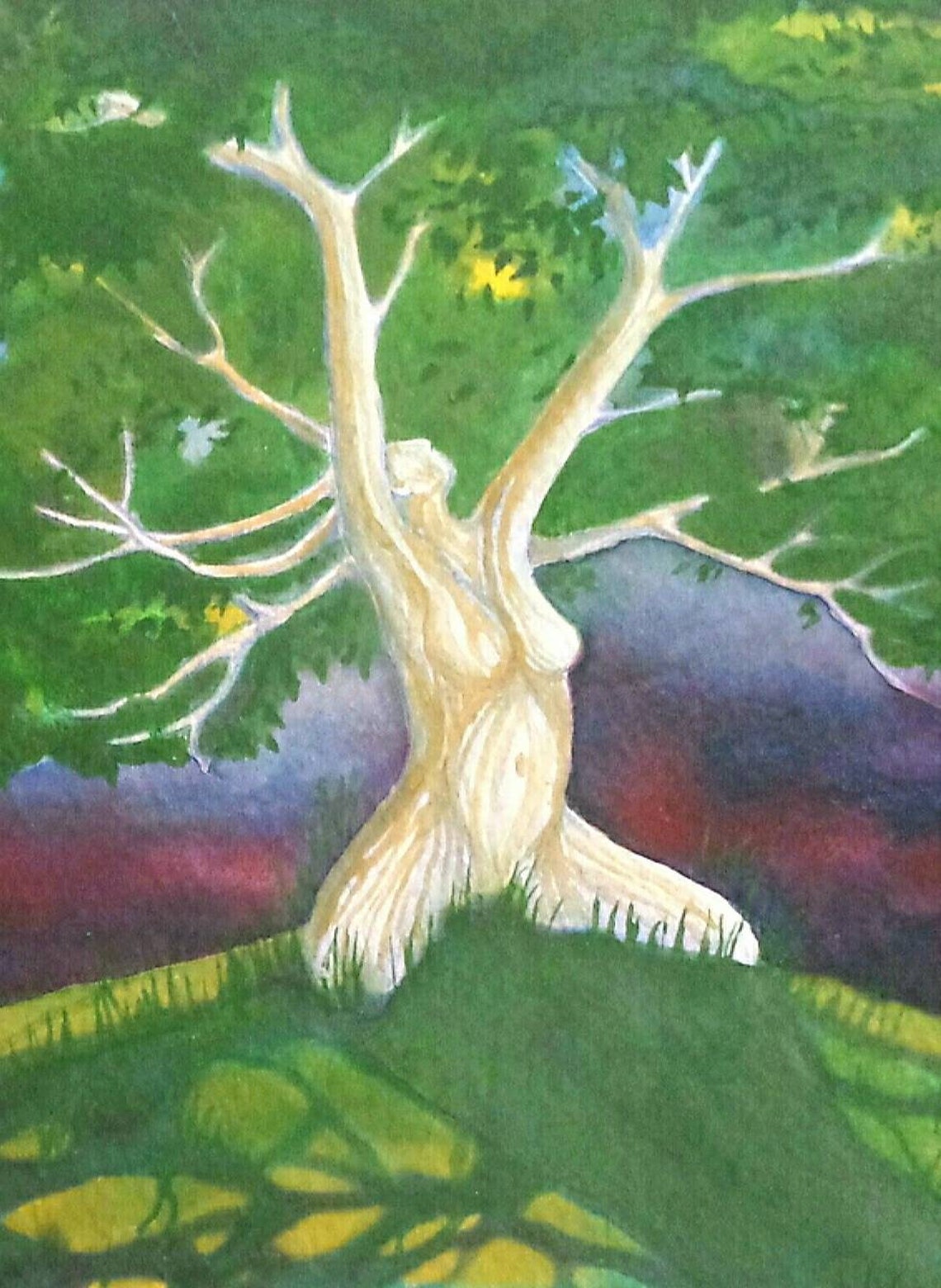 Watercolor Tree Woman Painting Fine Art Print Sensual Tree | Etsy
