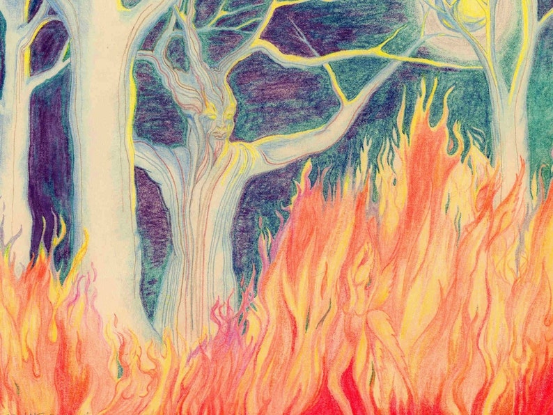 Fire Fairies, Watercolor, Wall Art, Tree Spirit, Dryads, Forest Fire ...