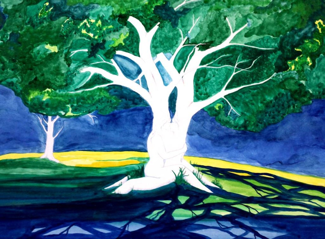 Original Watercolor Painting, Tree of Love, Romantic Wall Art, Couples ...