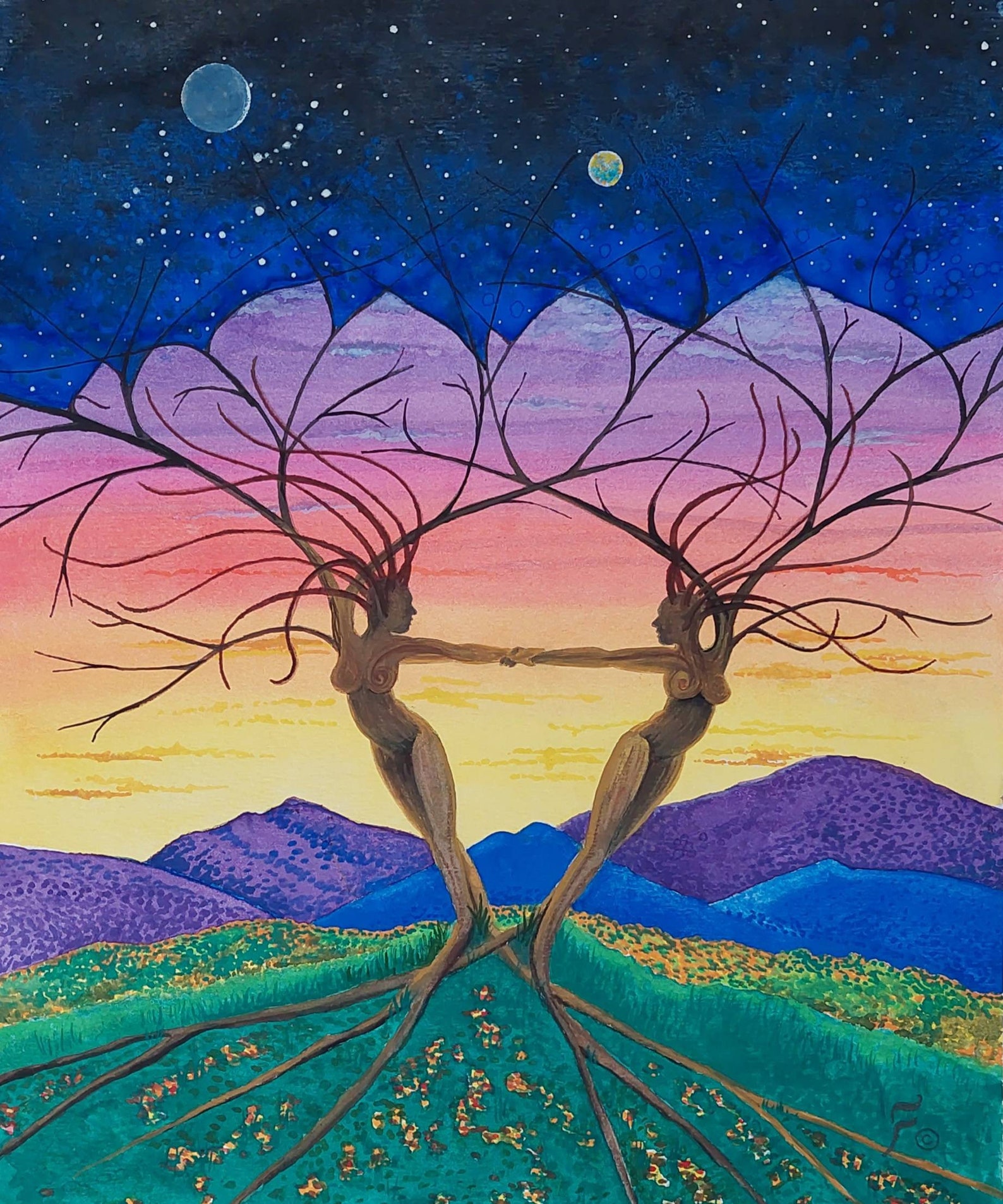 Gemini Twins Wall Art Print, Tree Sisters, Home Decor, Zodiac Sun Sign ...