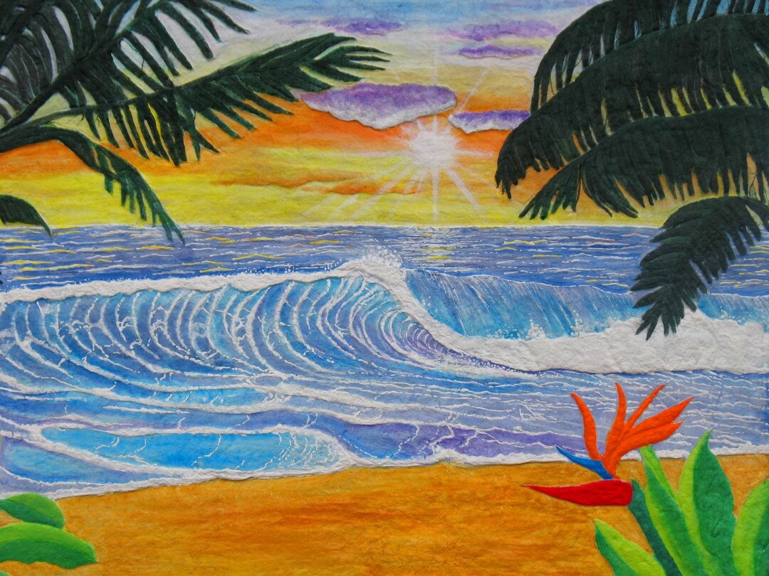 Ocean Waves Tropical Sunrise Sunset Surfing Beach Nautical Seascape ...