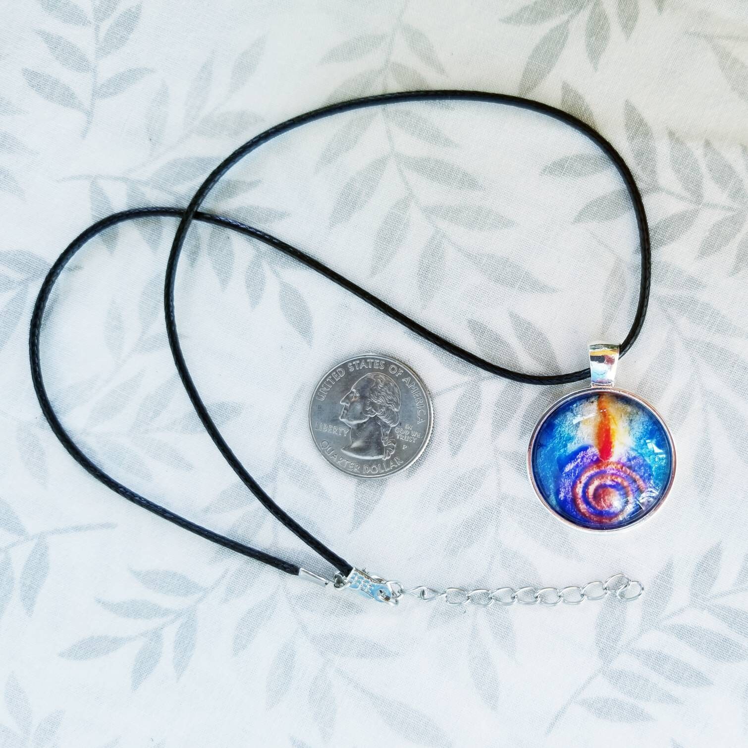 Flaming Chalice Necklace Pendant, Miniature Art, Round Glass Cabochon ...