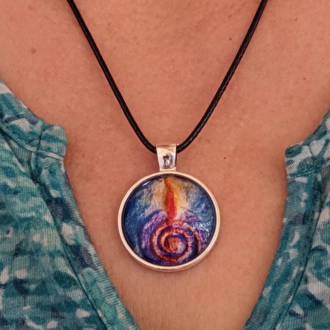 Flaming Chalice Necklace Pendant, Miniature Art, Round Glass Cabochon ...