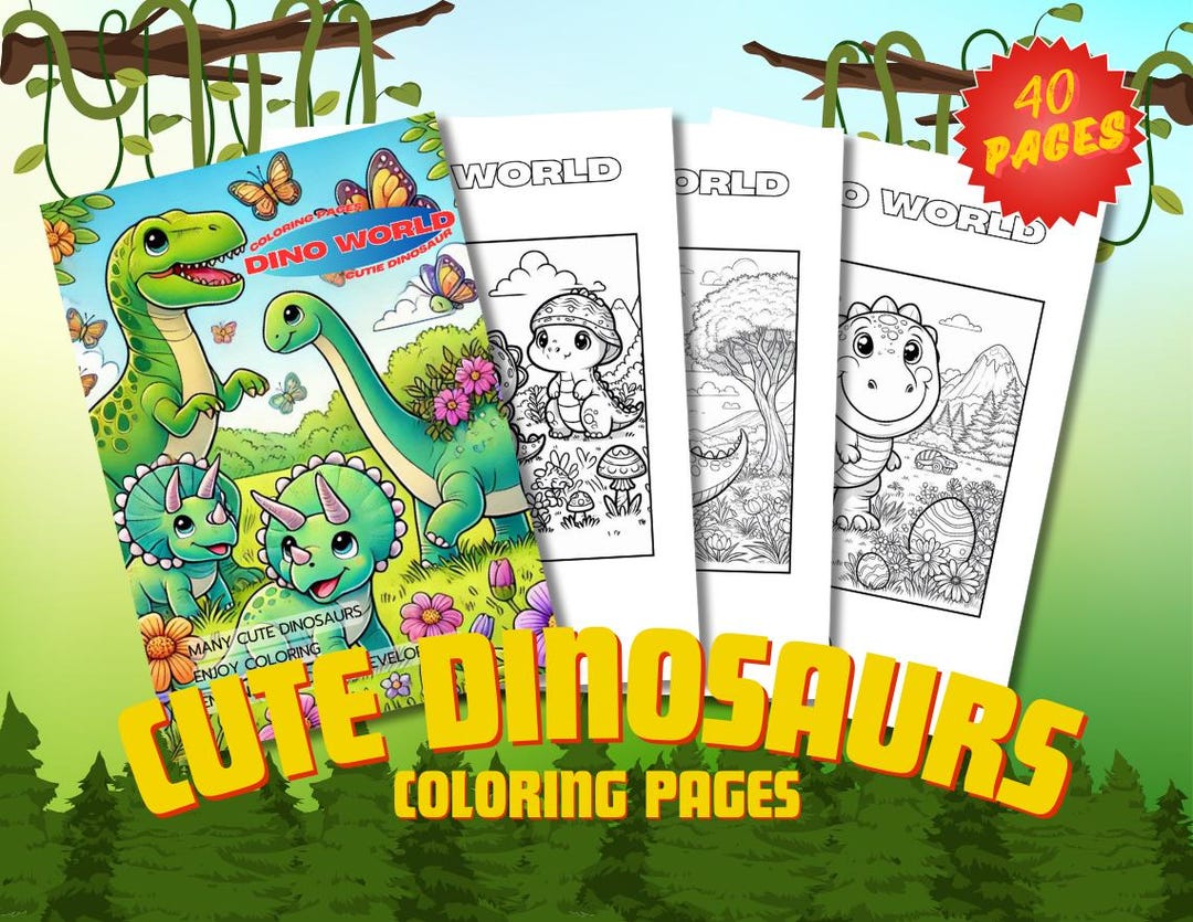 Cute Dinosaur Coloring Pages L Dino World L Easy Kids Coloring Books L ...