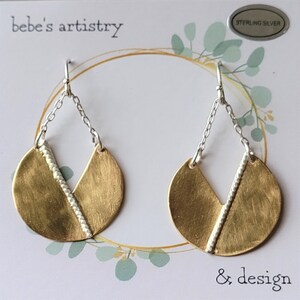 Mixed Metal Silver and Gold Earrings, Geometric, Modern, Artistic ...