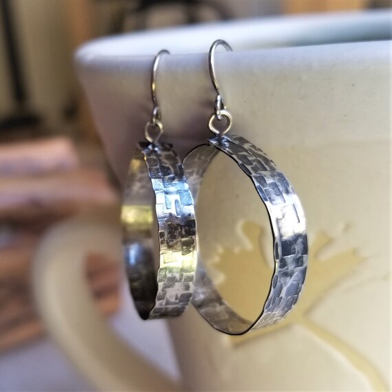 Textured Silver Hoop Earrings Sterling Silver Hoops Small - Etsy