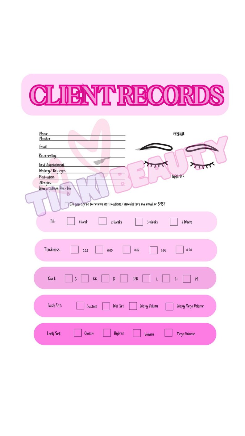 Lash Form Client Forms Waiver/ Consultation Client Records Forms Beauty ...