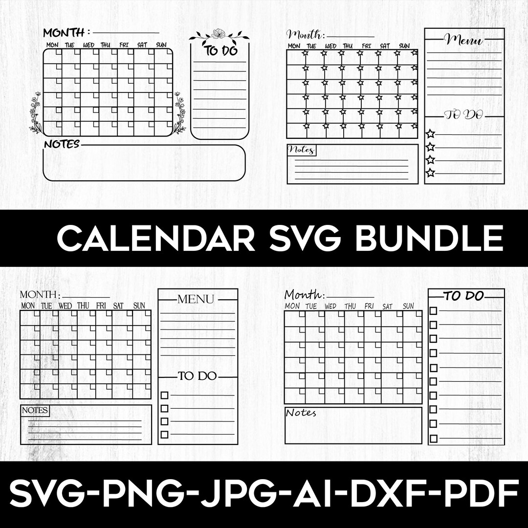 Calendar SVG, Calendar Cricut, Calendar Svg Bundle, Monthly Calendar ...