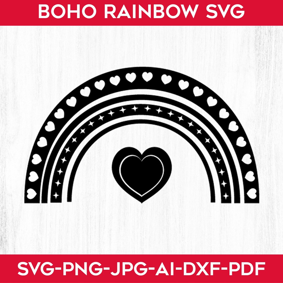 Boho Rainbow Svg, Pastel Rainbow SVG, Hand Drawn Rainbow, Heart SVG ...