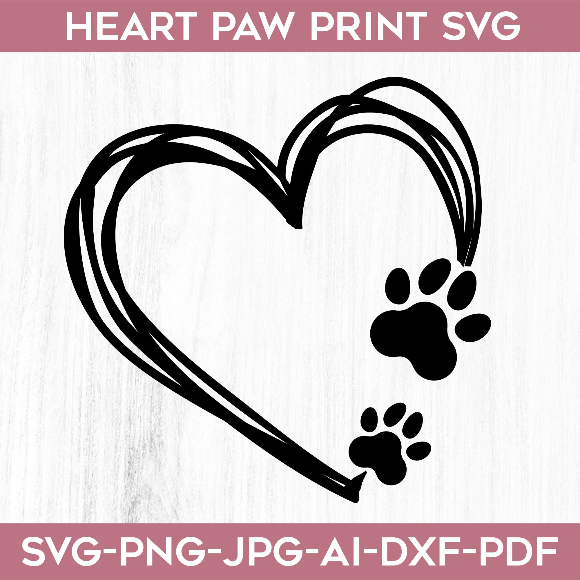 Heart Paw Print Svg, Dog Paw Print Svg, Heart With Dog Paw Print Svg ...