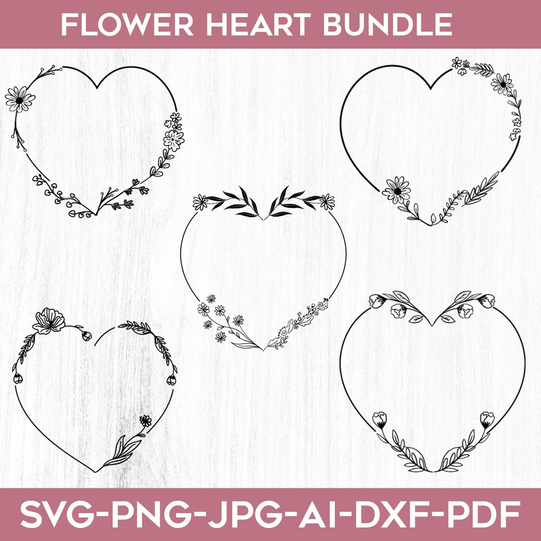 Flower Heart Svg Bundle, Clipart Flower Digital Download Cut Files ...
