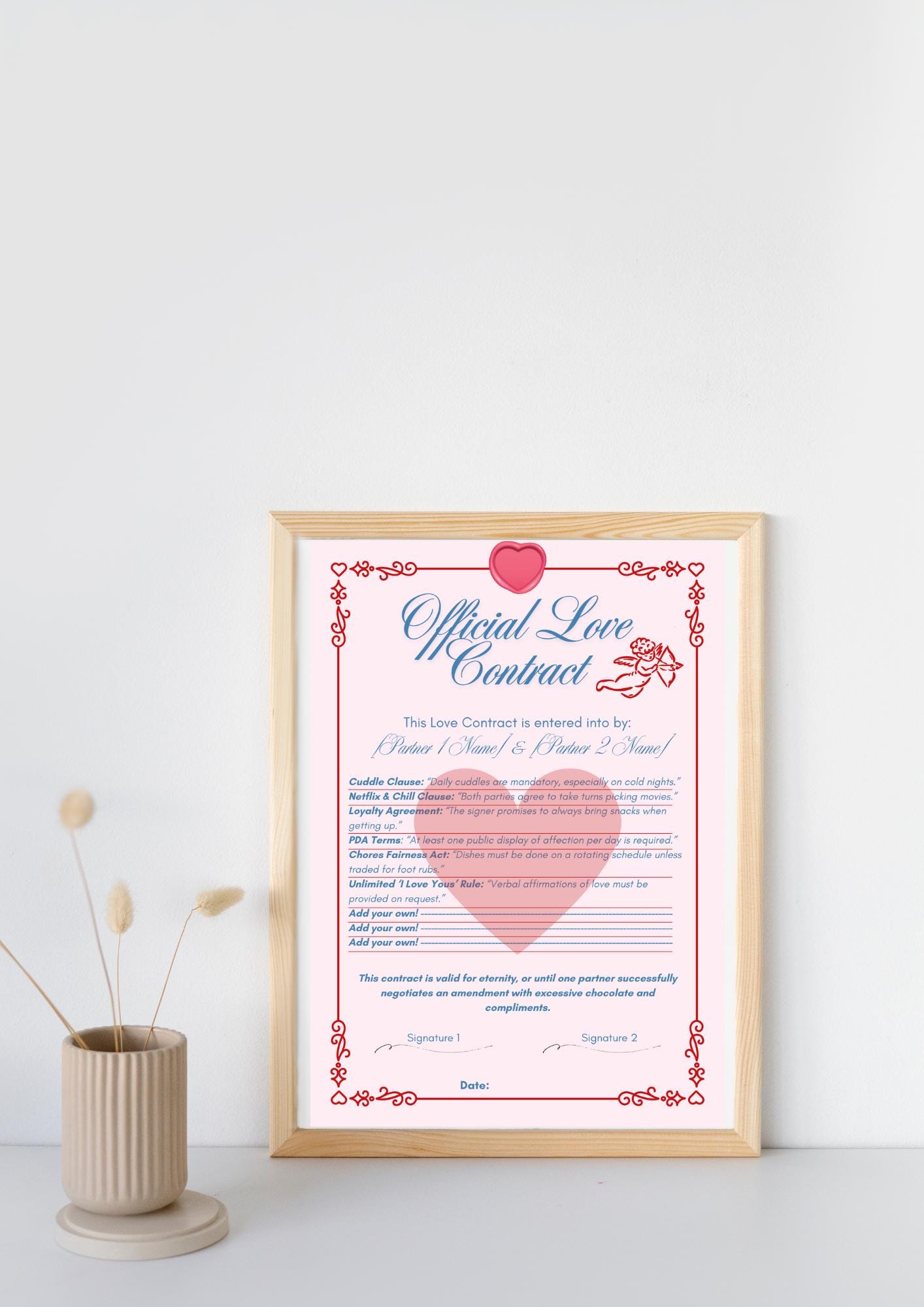 Personalised Love Contract Printable –funny & Romantic Agreement for ...