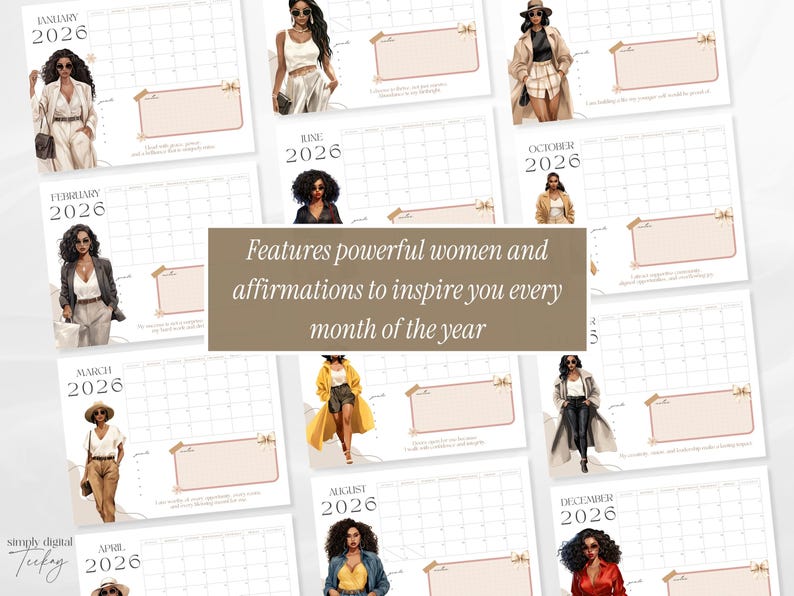2026 Girl Boss Calendar: Black Women Illustration (printable PDF) - Etsy