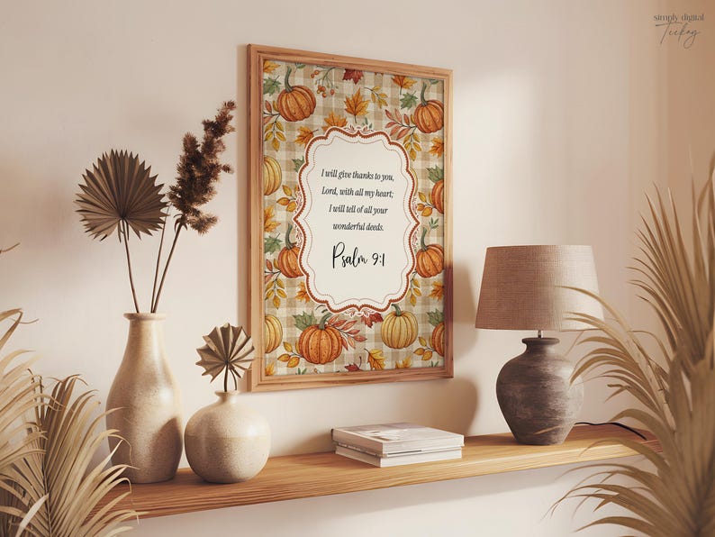 Christian Autumn Wall Art Print, Floral Pumpkins Print, Cozy Fall Home ...