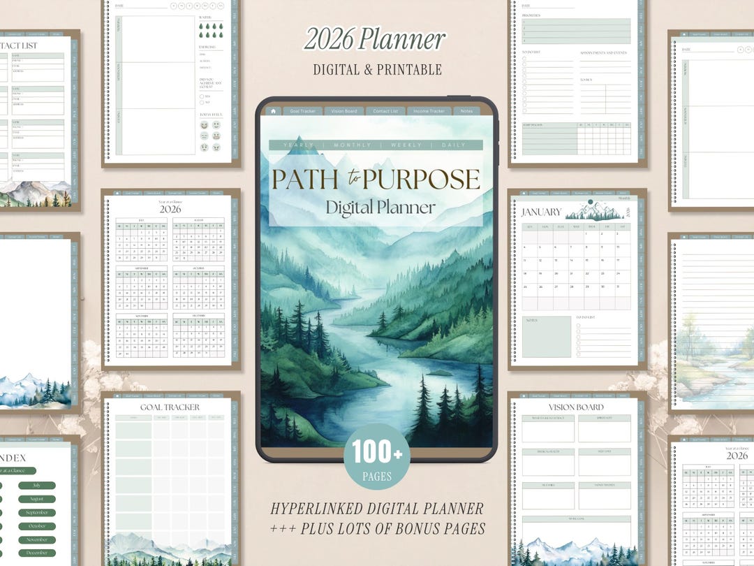 2026 Digital Planner – Mountain Landscape, Hyperlinked (printable ...