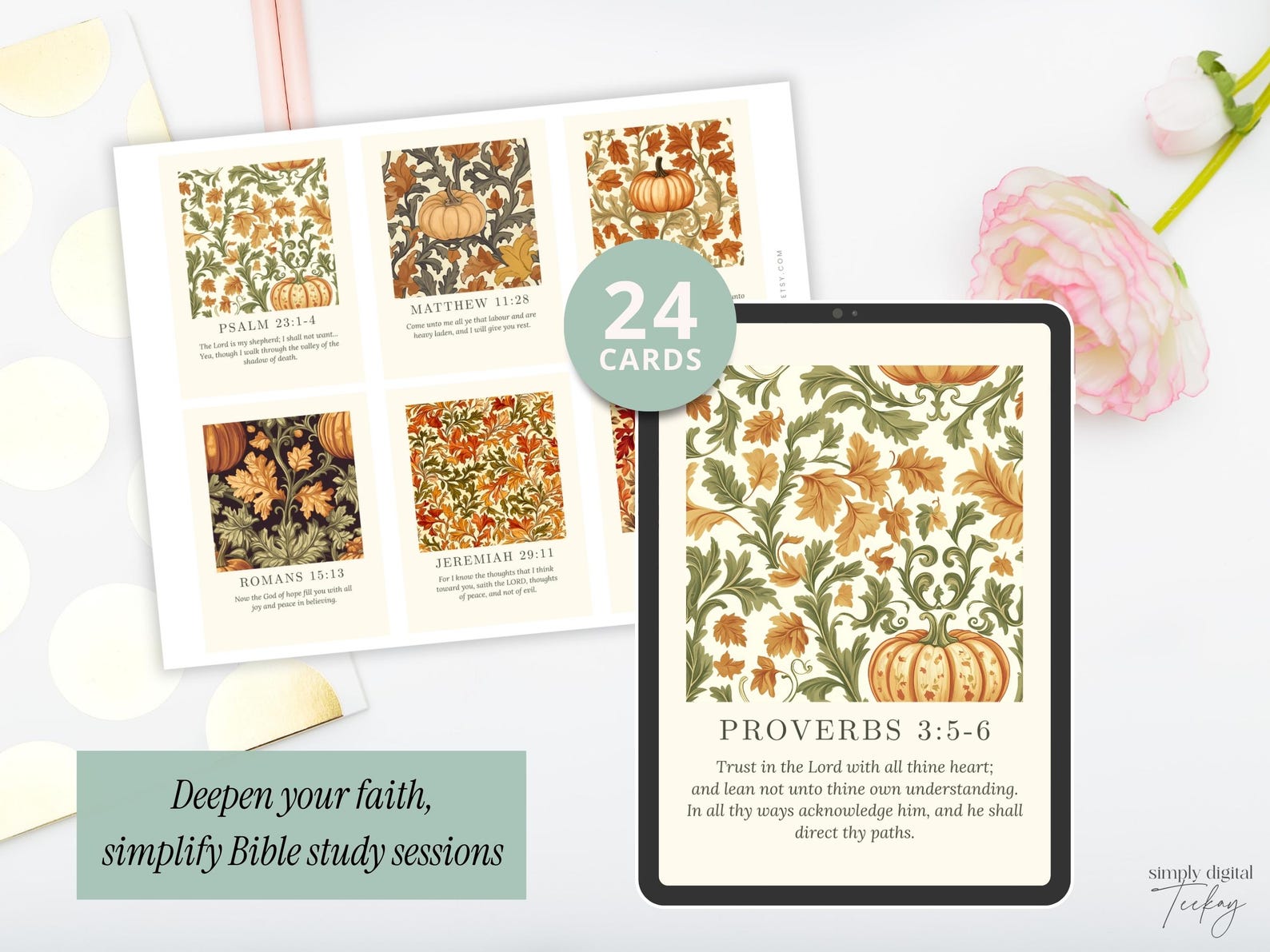 Autumn Floral Scripture Cards: KJV Bible Verses Printable - Etsy