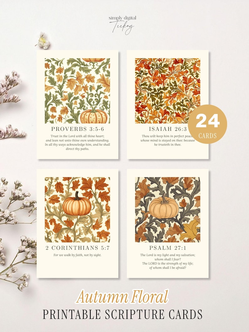 Autumn Floral Scripture Cards: KJV Bible Verses Printable - Etsy