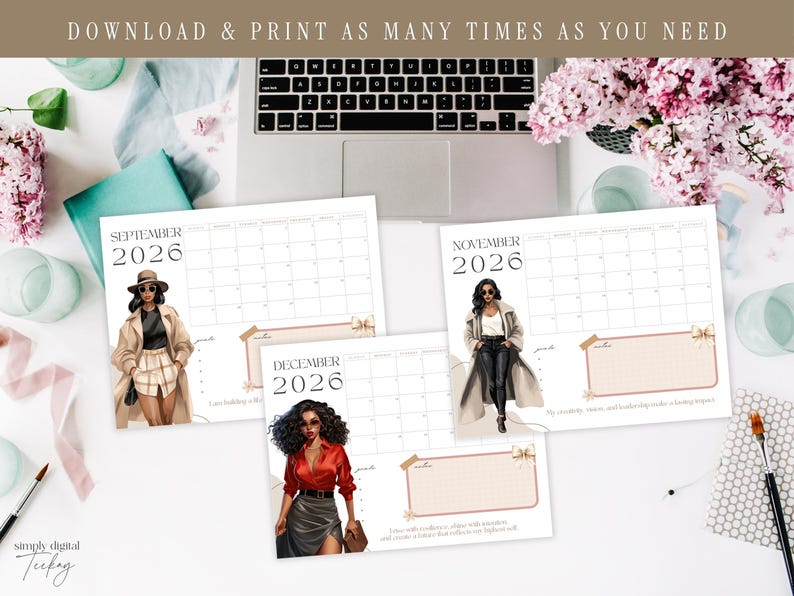 2026 Girl Boss Calendar: Black Women Illustration (printable PDF) - Etsy