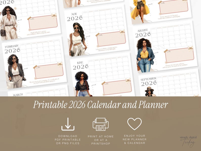 2026 Girl Boss Calendar: Black Women Illustration (printable PDF) - Etsy UK