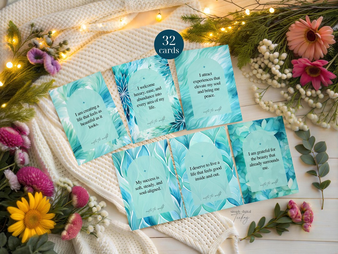 Mindfulness Affirmation Cards - Teal, Aqua, Green (PDF, PNG) - Etsy