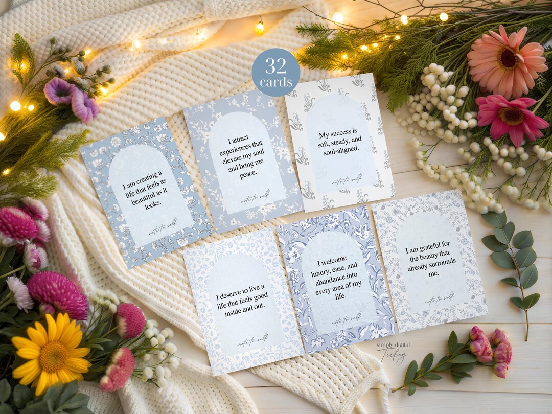 Floral Affirmation Cards - Mindfulness, Self-care (set of 32, Printable ...