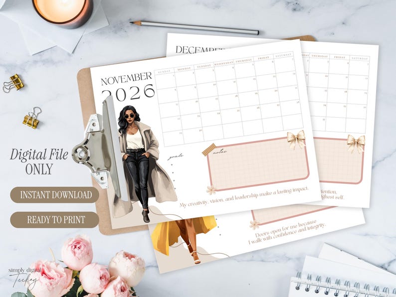2026 Girl Boss Calendar: Black Women Illustration (printable PDF) - Etsy