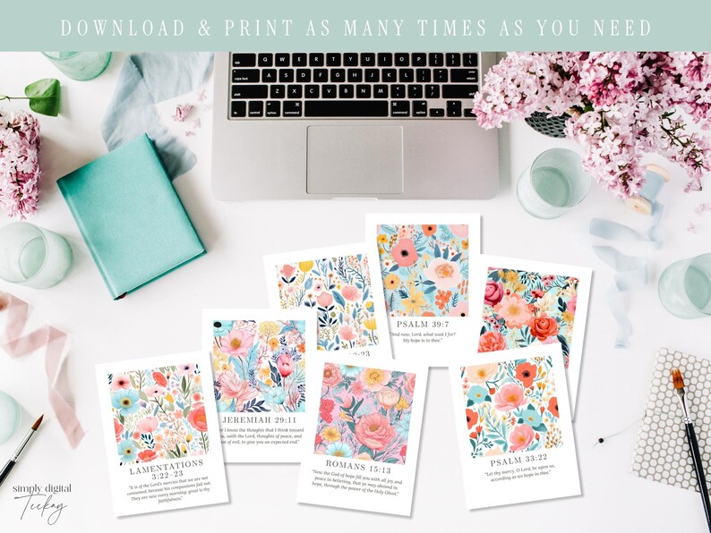 Pastel Spring Floral Scripture Cards KJV (digital Download) - Etsy