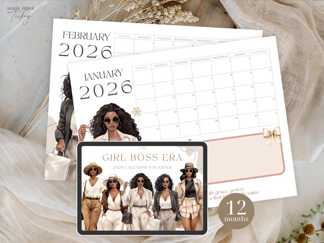 2026 Girl Boss Calendar: Black Women Illustration (printable PDF) - Etsy