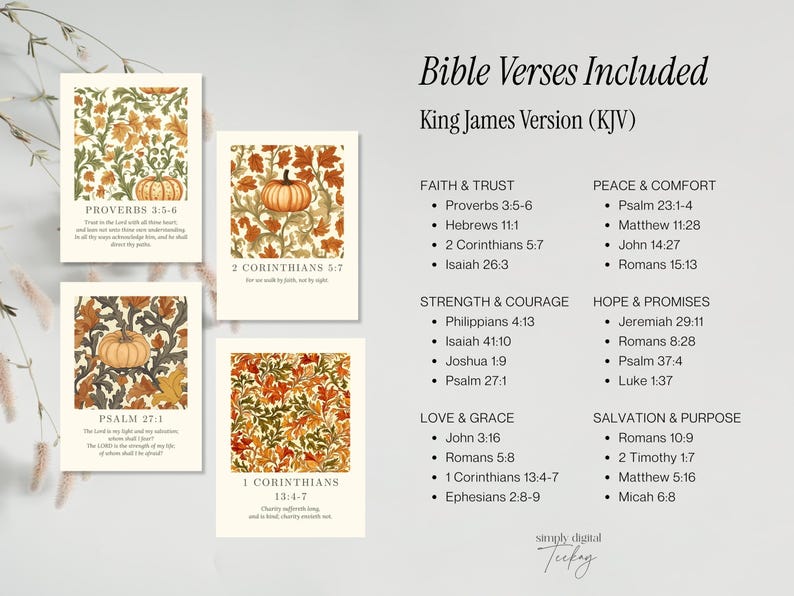 Autumn Floral Scripture Cards: KJV Bible Verses Printable - Etsy