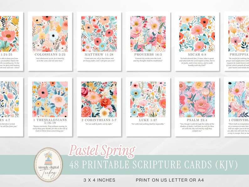 Pastel Spring Floral Scripture Cards KJV (digital Download) - Etsy