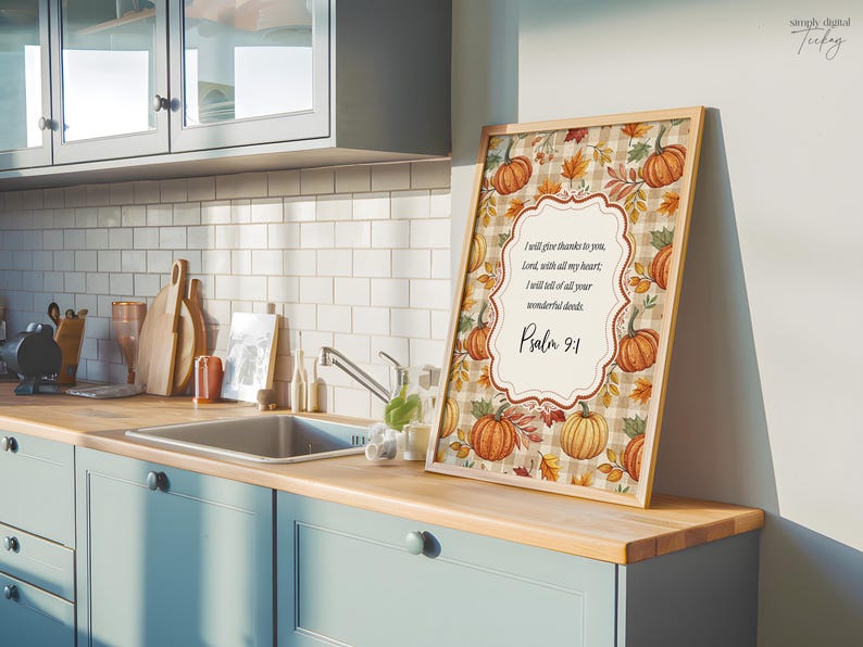 Christian Autumn Wall Art Print, Floral Pumpkins Print, Cozy Fall Home ...