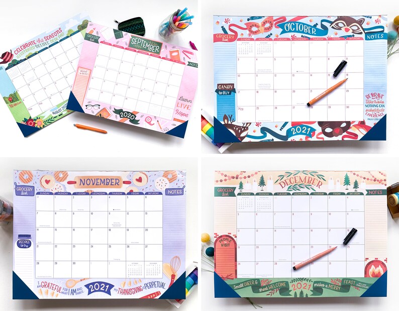 Monthly Deskpad Calendar Weekly Desktop Planner Illustrated | Etsy