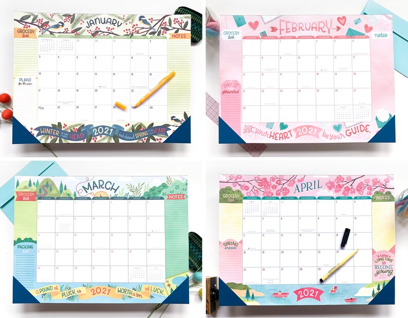 Monthly Deskpad Calendar Weekly Desktop Planner Illustrated | Etsy