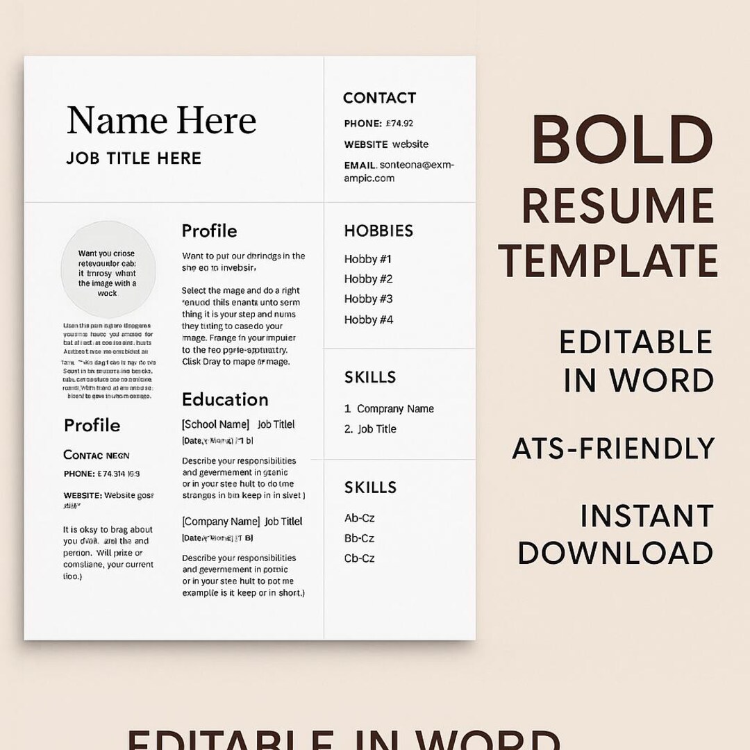 Bold Resume Template | Editable in Word | Ats-friendly | Instant Download - Etsy