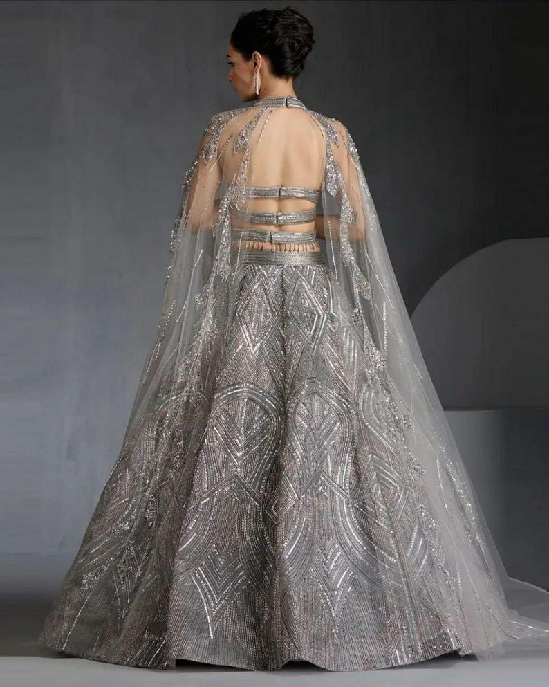Silver Grey Lehenga Choli Designer Backless Blouse Chaniya Choli ...