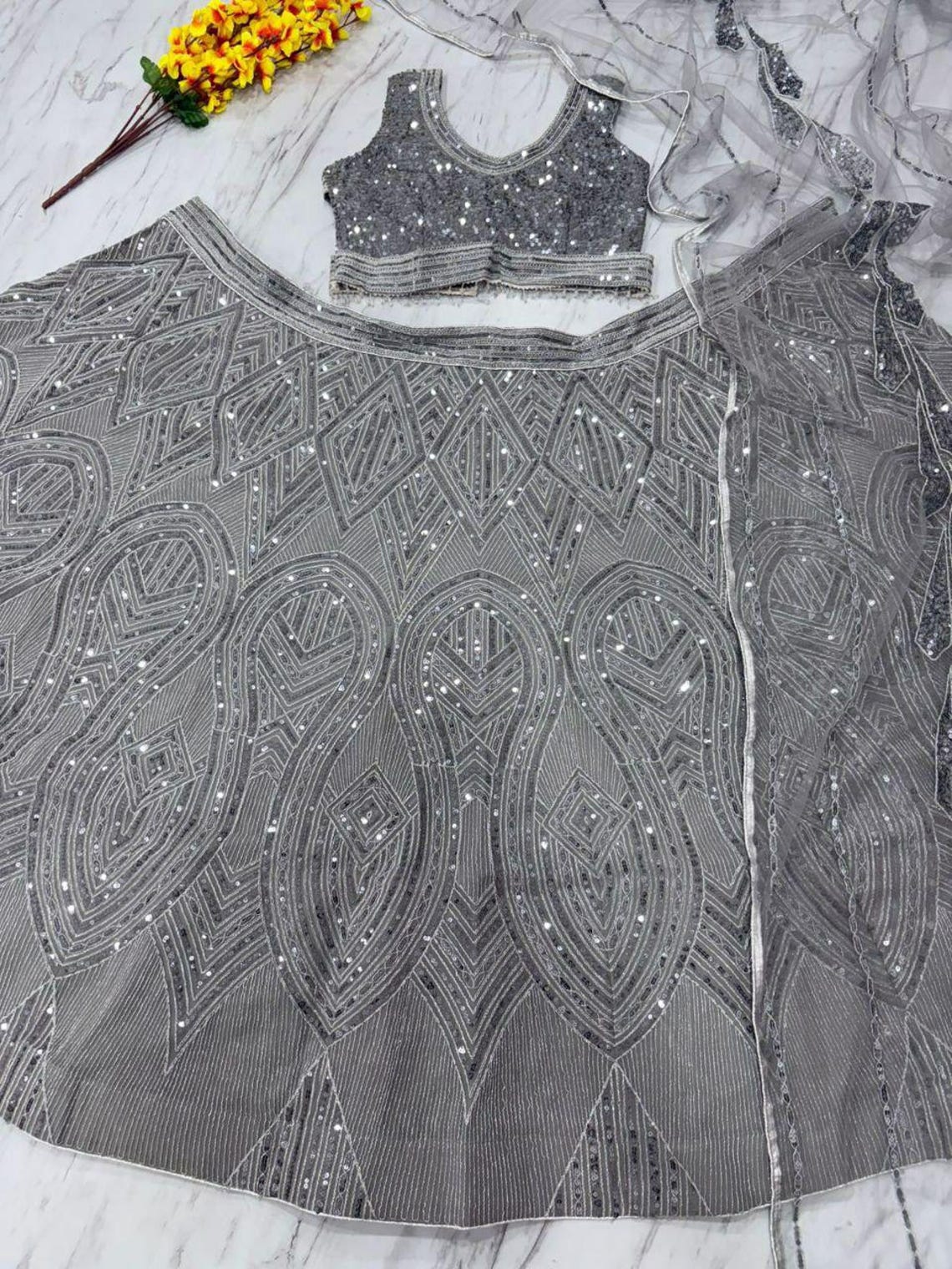 Silver Grey Lehenga Choli Designer Backless Blouse Chaniya Choli ...